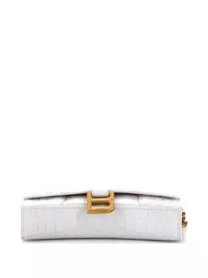 Balenciaga Hourglass Chain Wallet Crocodile Embossed Leather Clutch Bag - White