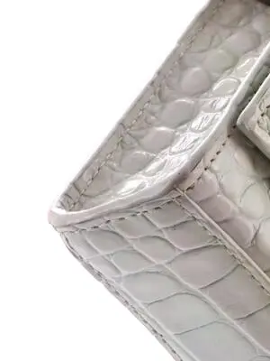 Balenciaga Hourglass Chain Wallet Crocodile Embossed Leather Clutch Bag - White