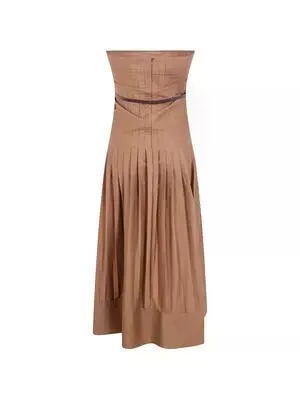SEMICOUTURE Belted Strapless Sweetheart Neck Cotton Dress