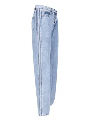 Adidas Straight Leg Jeans With Iconic Stripes - Light Blue
