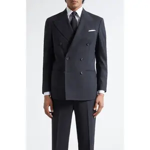 J. MUESER Double Breasted Virgin Wool Hopsack Blazer