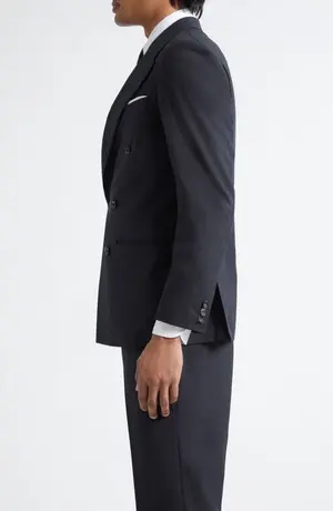 J. MUESER Double Breasted Virgin Wool Hopsack Blazer