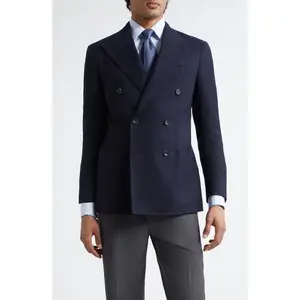 J. MUESER Double Breasted Virgin Wool Hopsack Blazer