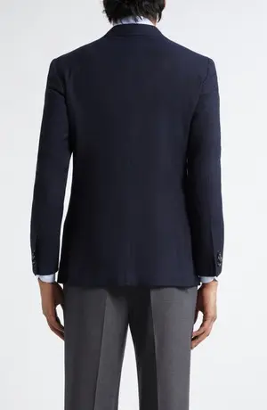 J. MUESER Double Breasted Virgin Wool Hopsack Blazer