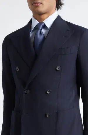 J. MUESER Double Breasted Virgin Wool Hopsack Blazer