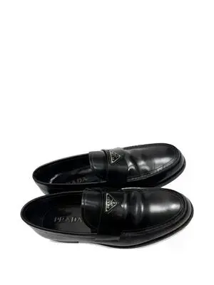 Prada Logo Plaque Brushed Loafers - Black