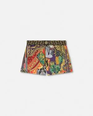 Versace Patchwork Swim Shorts With Greca Border And Medusa Motif - Print