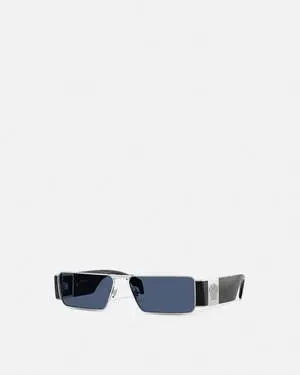 Versace Medusa Plaque Rectangle Sunglasses - Blue+silver