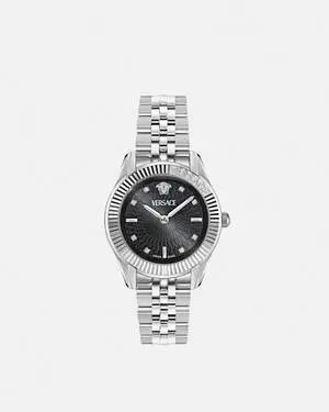 Versace Greca Time Diamond Stainless Steel Watch - Black+silver