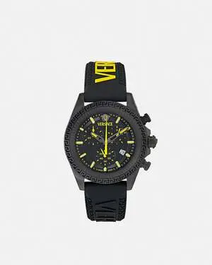 Versace Stainless Steel Chronograph Watch With Greca Pattern - Black