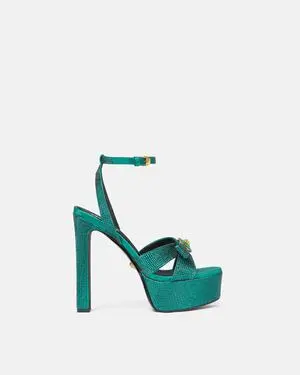 Versace Ribbon Embellished Satin Platform Sandals - Turquoise