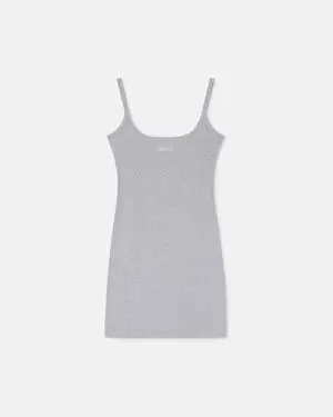 Versace Embroidered Ribbed Cotton Mini Dress - Gray