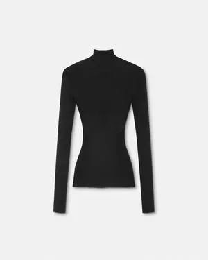 Versace Wool Ribbed Knit Turtleneck Top