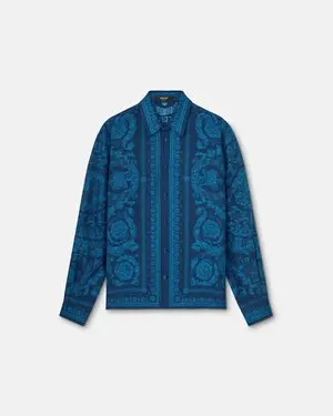 Versace Printed Silk Twill Slim Shirt - Blue