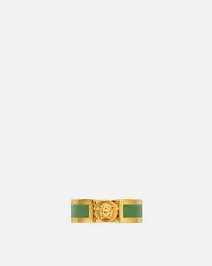 Versace Medusa Icon Ring With Greca Motif - Green+gold