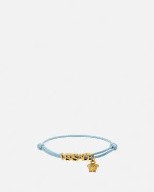 Versace Knotted Leather Bracelet With Medusa Charm - Light Blue