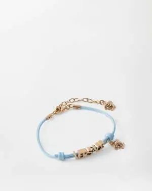 Versace Knotted Leather Bracelet With Medusa Charm - Light Blue