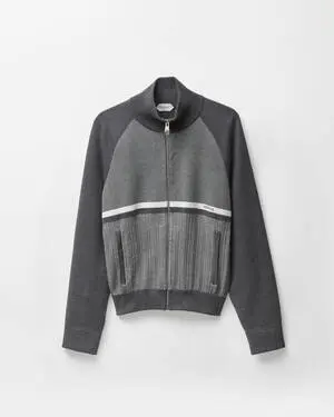 Versace Embroidered Jacquard Cotton Knit Zip Sweater - Gray