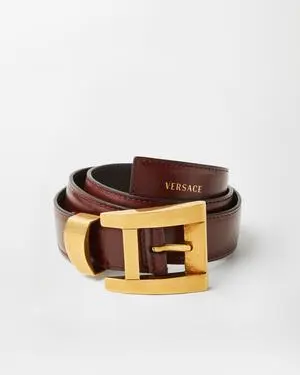 Versace Leather Belt With Gold Tone Buckle - Brown