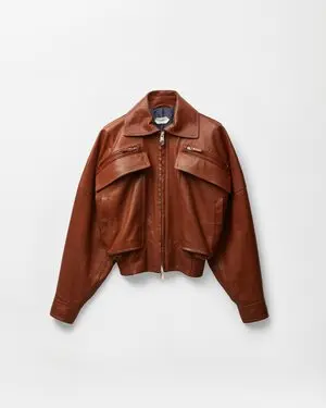 Versace Leather Blouson Jacket - Brown