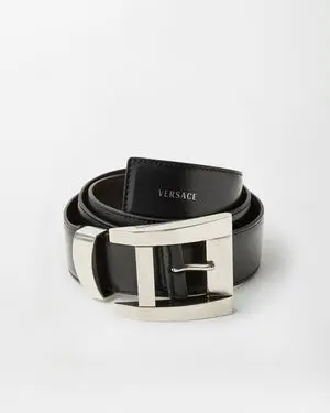 Versace Leather Belt With Metal Buckle - Black