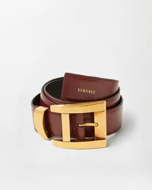 Versace Leather Belt With Metal Buckle - Brown