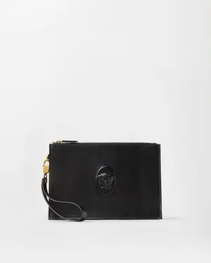 Versace Calf Leather Pouch With Medusa Cameo - Black
