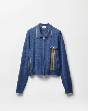 Versace Mouliné Jacquard Knit Zip Sweater
