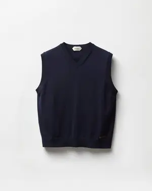 Versace Embroidered Wool Knit Vest - Blue