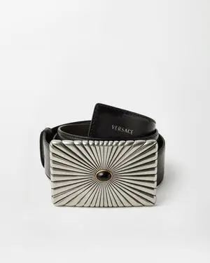 Versace Leather Belt With Engraved Buckle - Black