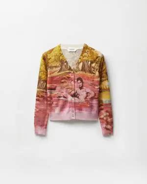 Versace Printed Silk Knit V-neck Cardigan - Print