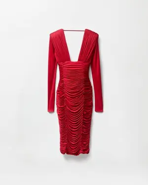 Versace Draped Silk Crêpe Jersey Midi Dress - Red
