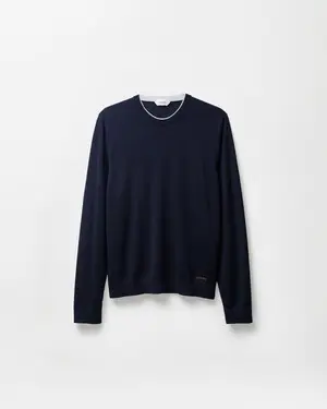 Versace Embroidered Wool Knit Crewneck Sweater - Blue