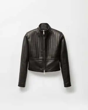 Versace Leather Blouson Jacket With Embossed Details
