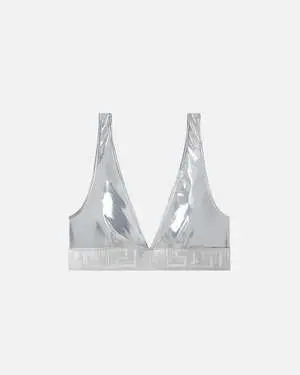 Versace Metallic Triangle Bikini Top - Silver
