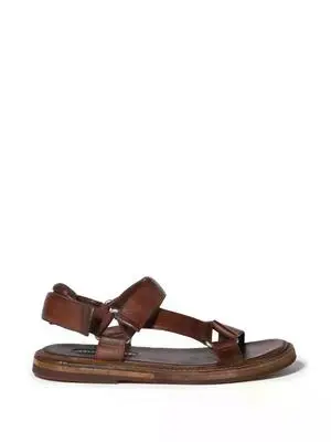 Miu Miu Distressed Leather Logo Sandals - Brown