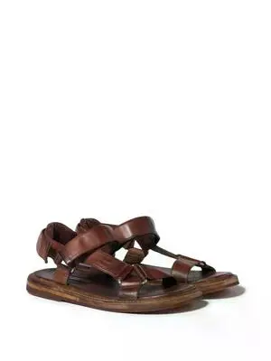 Miu Miu Distressed Leather Logo Sandals - Brown