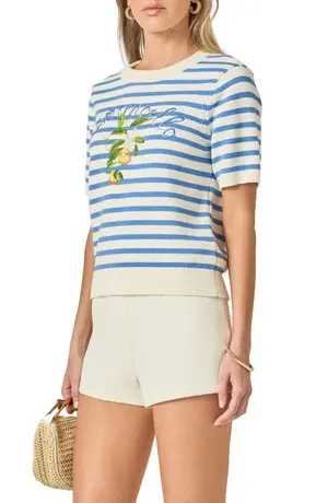 English Factory Lemoncello Stripe Short Sleeve Cotton Sweater