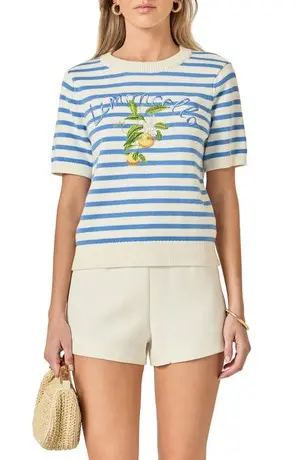 English Factory Lemoncello Stripe Short Sleeve Cotton Sweater
