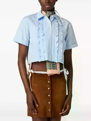 Miu Miu Cropped Poplin Shirt With Ruffle Detail - Blue