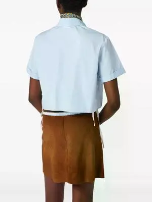 Miu Miu Cropped Poplin Shirt With Ruffle Detail - Blue