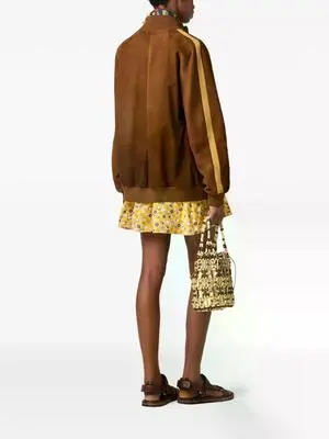 Miu Miu Waxed Suede Jacket With Intarsia Detail - Brown