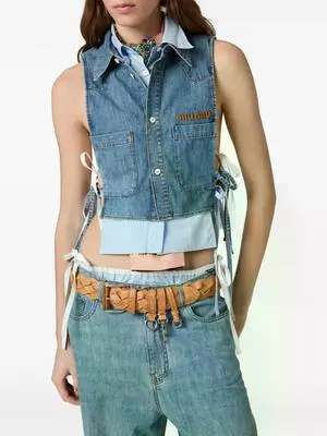 Miu Miu Cropped Chambray Tie Shirt