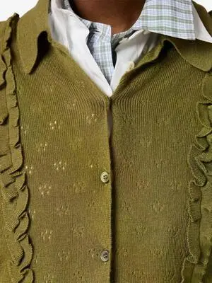Miu Miu Cashmere And Silk Cardigan With Crochet And Ruffles - Green