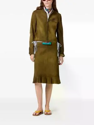 Miu Miu Waxed Suede Jacket With Logo Detail - Green