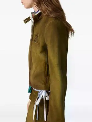 Miu Miu Waxed Suede Jacket With Logo Detail - Green