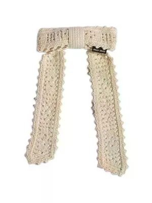 Miu Miu Cotton Filet Bow Hair Clip - Neutrals