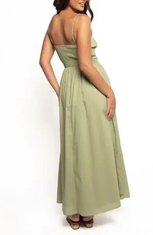 PETAL & PUP Smocked Cotton Maxi Sundress With Scoop Neck And Side Slit