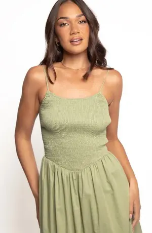 PETAL & PUP Smocked Cotton Maxi Sundress With Scoop Neck And Side Slit