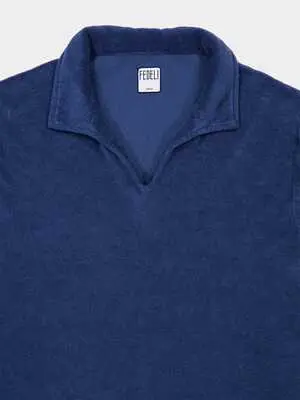 Fedeli Navy Peter Terry Cotton Polo - Blue